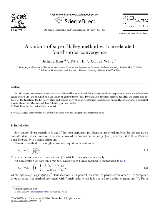 (PDF) A variant of super-Halley method with accelerated fourth-order ...