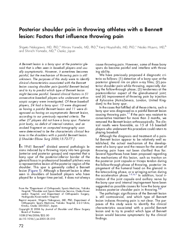 (PDF) Posterior shoulder pain in throwing athletes with a Bennett ...