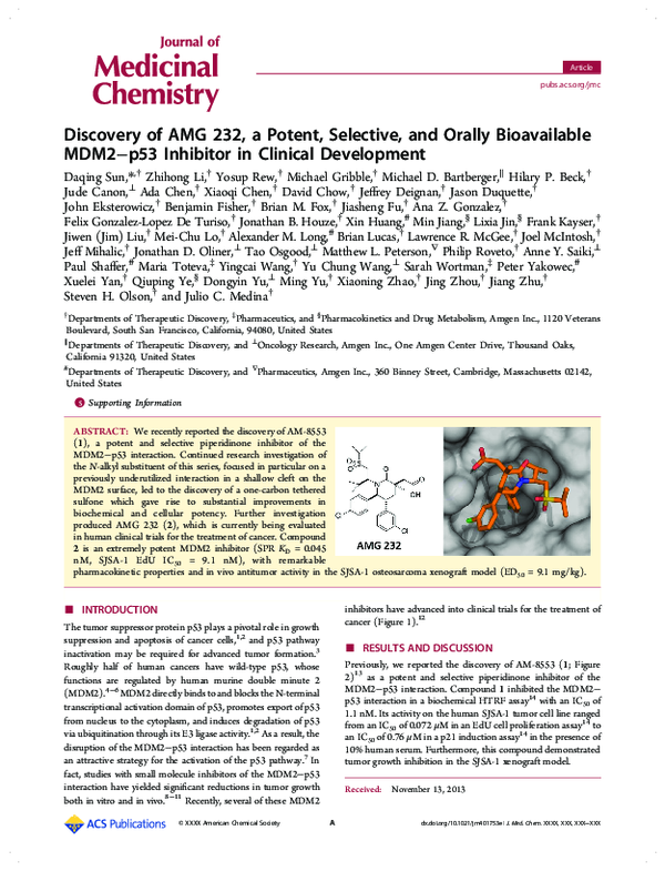 (PDF) Discovery of AMG 232, a Potent, Selective, and Orally ...