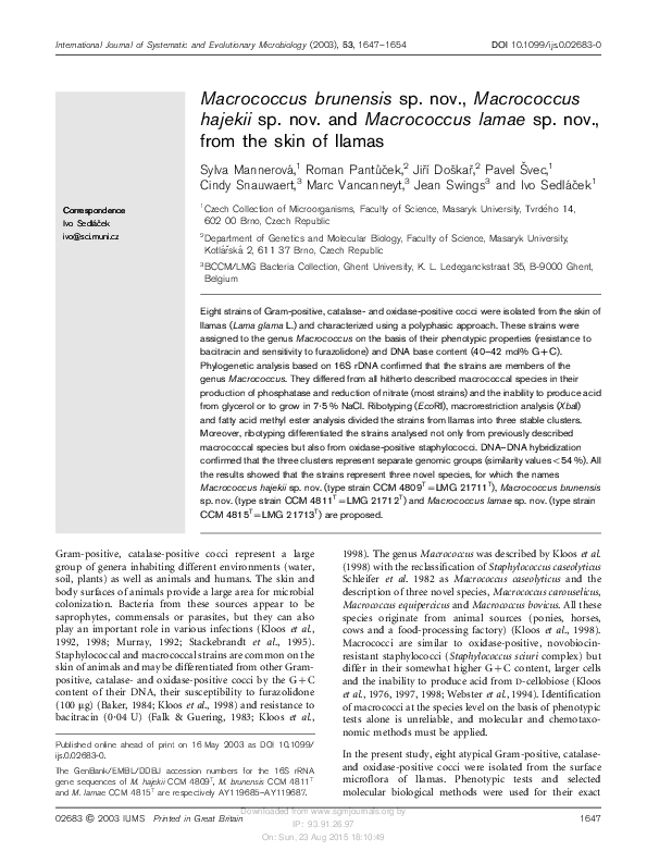 (PDF) Macrococcus brunensis sp. nov., Macrococcus hajekii sp. nov. and ...