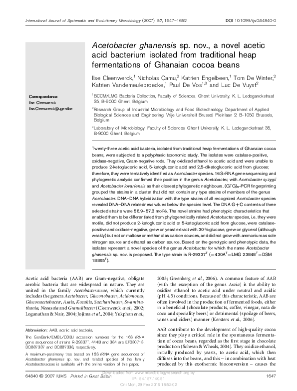 (PDF) Acetobacter ghanensis sp. nov., a novel acetic acid bacterium ...