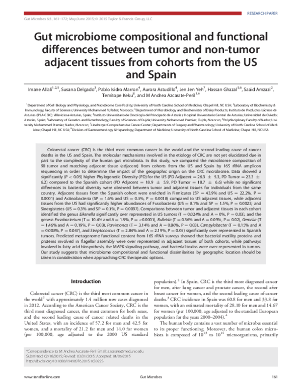 (PDF) Gut Microbiome Compositional and Functional Differences between Tumor and Non-tumor ...