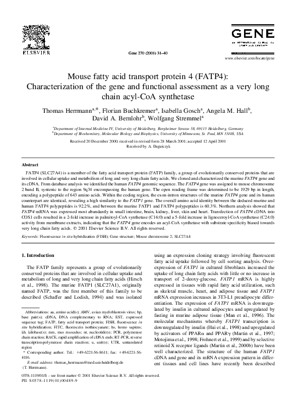 (PDF) Characterization of the fatty acid transport protein 4 (FATP4 ...