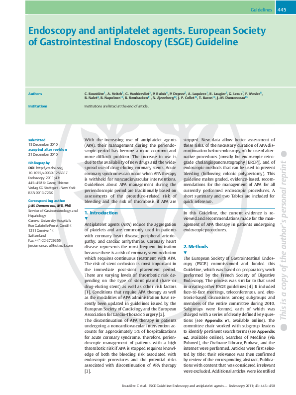 (PDF) Endoscopy and antiplatelet agents. European Society of ...