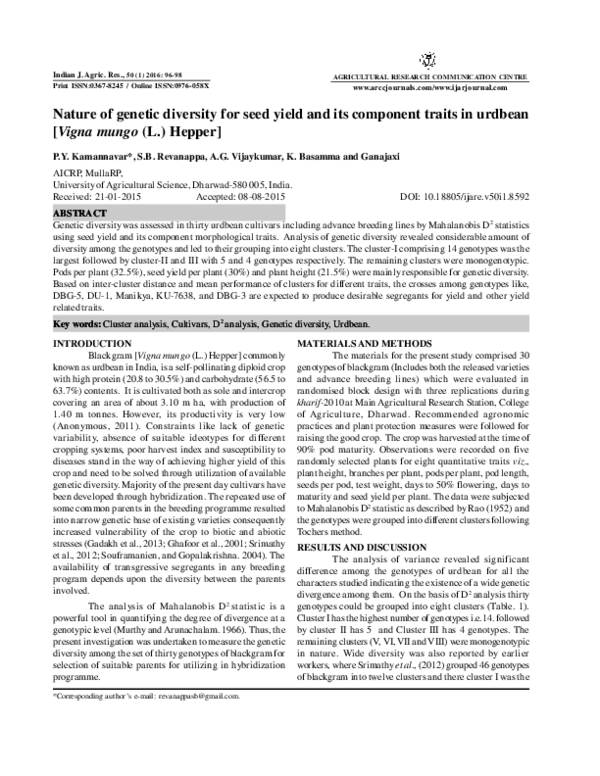 (PDF) Nature of genetic diversity for seed yield and its component ...