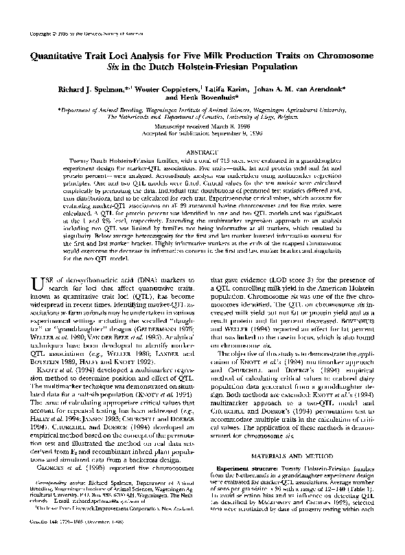 Pdf Quantitative Trait Loci Analysis For Five Milk Production Traits