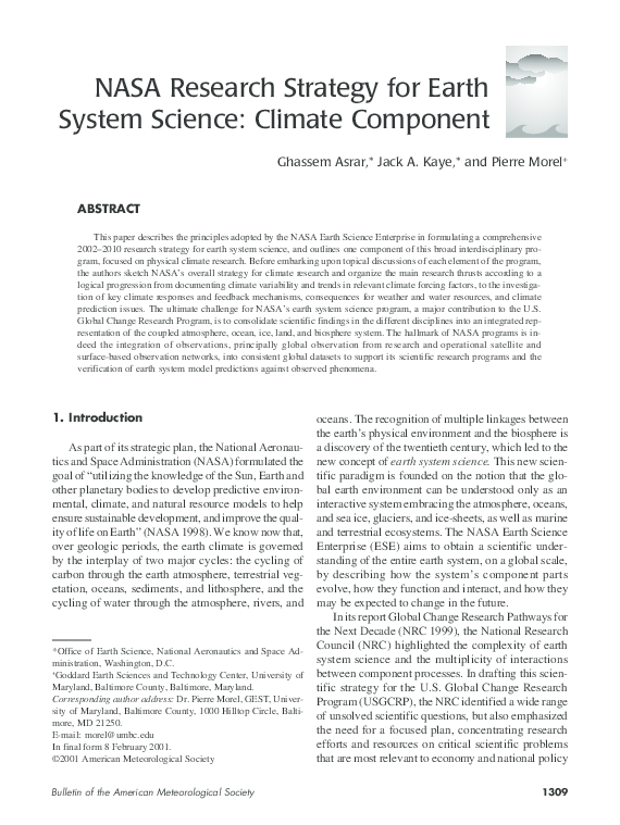(PDF) NASA Research Strategy for Earth System Science: Climate Component