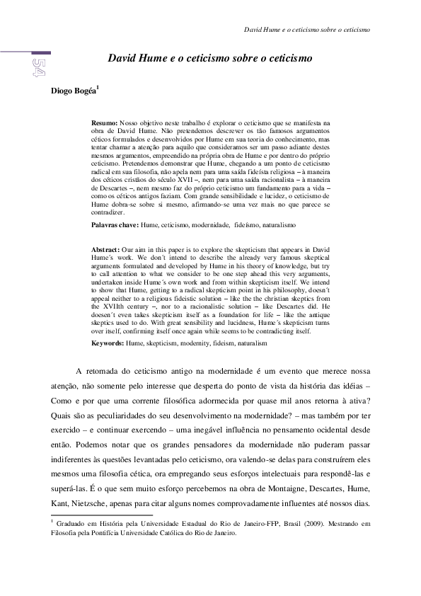 (PDF) David Hume e o ceticismo sobre o ceticismo