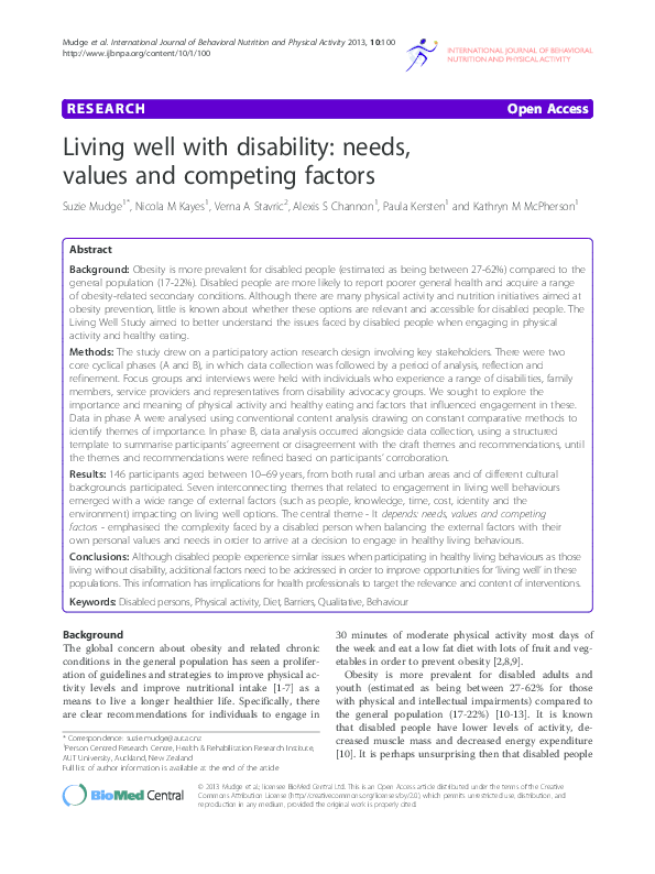 (PDF) Living well with disability: needs, values and competing factors