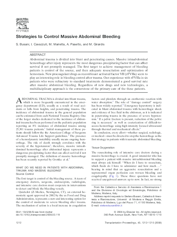 (PDF) Strategies to Control Massive Abdominal Bleeding
