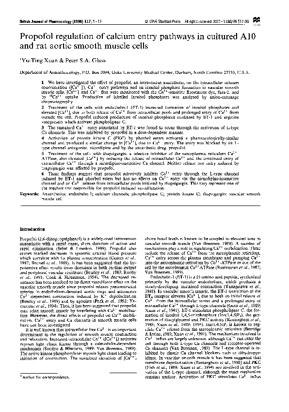 (PDF) Propofol regulation of calcium entry pathways in cultured A10 and ...