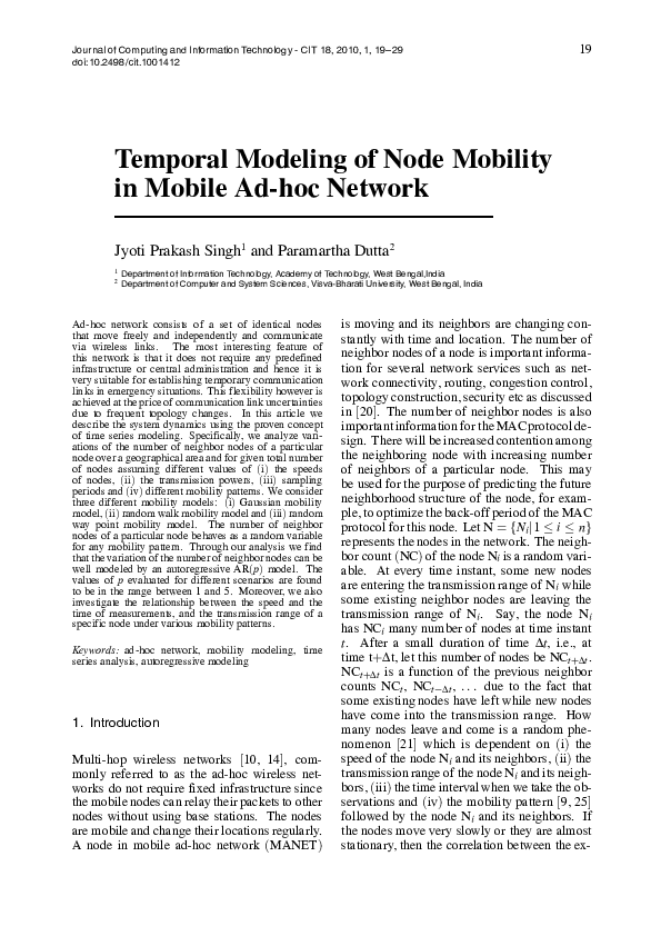 (PDF) Temporal Modeling of Node Mobility in Mobile Ad hoc Network