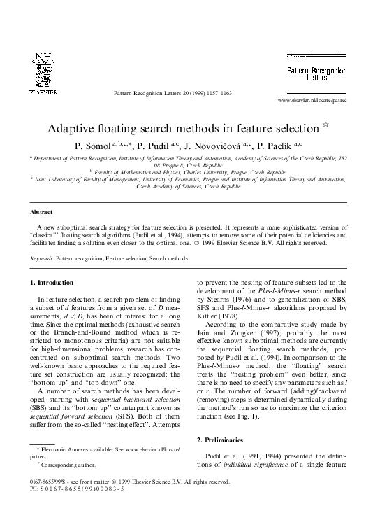 (PDF) Adaptive floating search methods in feature selection