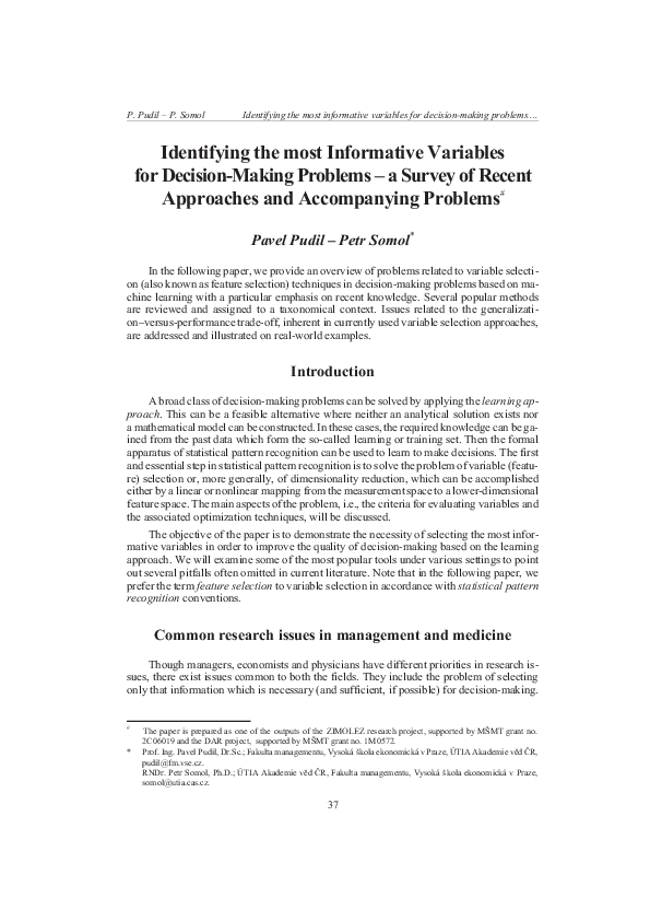 (PDF) Identifying the most informative variables for decision-making ...