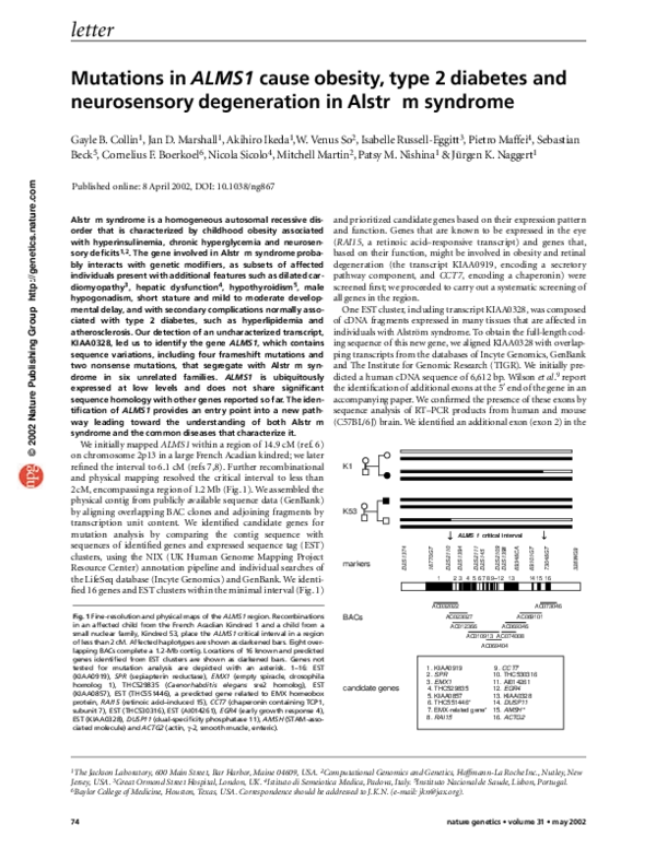 (PDF) ALMS1 Mutations Link Alström Syndrome to Obesity
