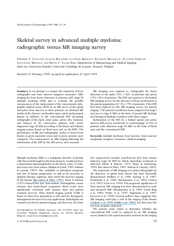 (PDF) Skeletal survey in advanced multiple myeloma: radiographic versus ...
