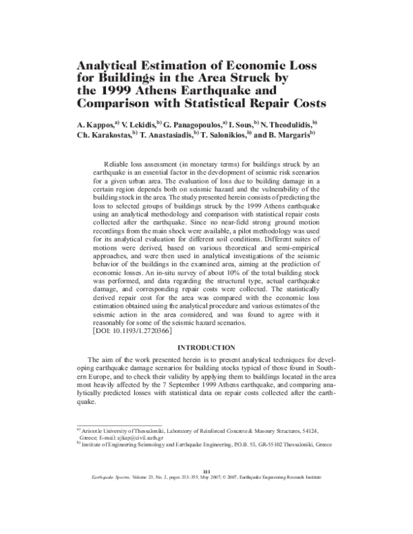 (PDF) Analytical Estimation of Economic Loss for Buildings in the Area ...