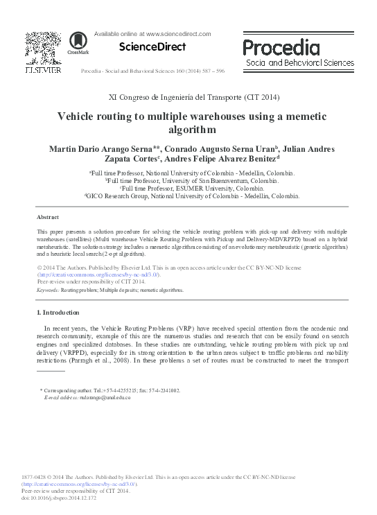 (PDF) Vehicle routing to multiple warehouses using a memetic algorithm