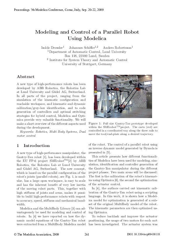Pdf Modeling And Control Of A Parallel Robot Using Modelica