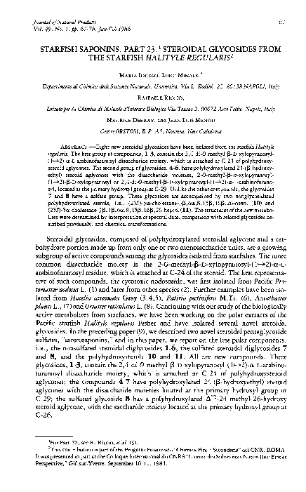 (PDF) Starfish Saponins, Part 23. Steroidal Glycosides from the ...