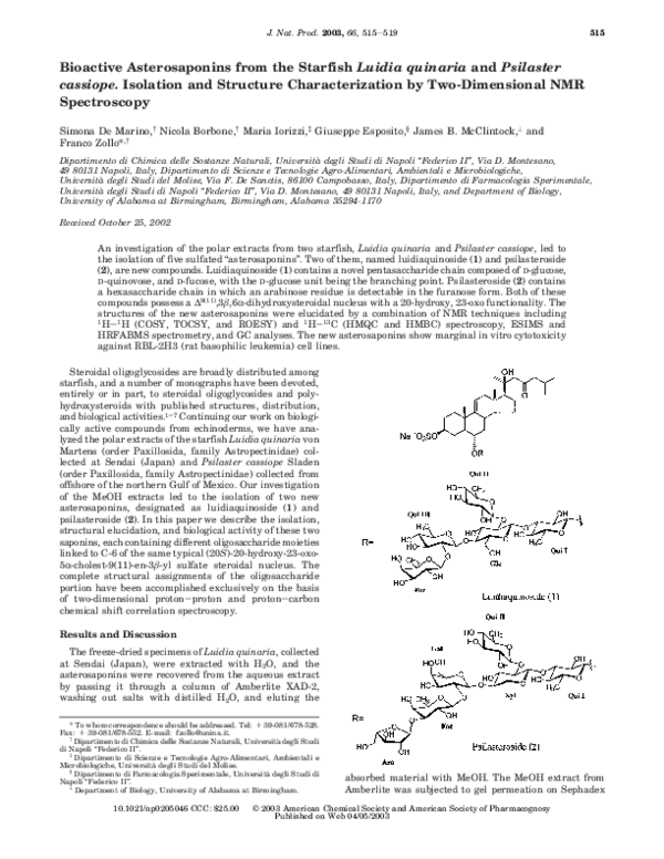 (PDF) Bioactive Asterosaponins from the Starfish Luidia quinaria and ...