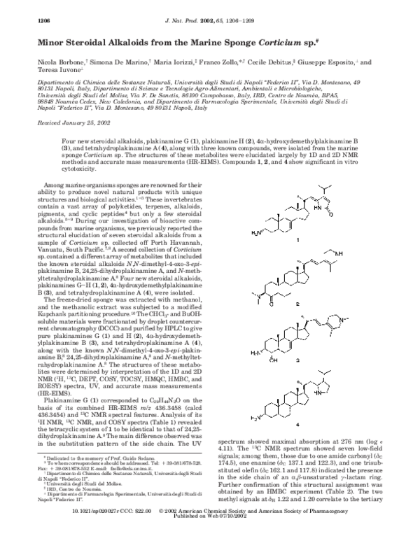 (PDF) Minor Steroidal Alkaloids from the Marine Sponge Corticium sp.