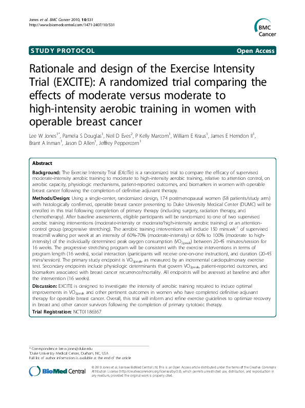 (PDF) Rationale and design of the Exercise Intensity Trial (EXCITE): a ...