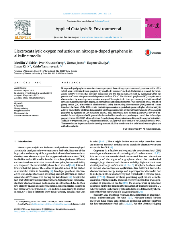 (PDF) Electrocatalytic oxygen reduction on nitrogen-doped graphene in alkaline media