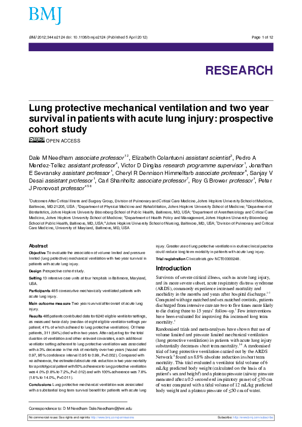 (PDF) Lung protective mechanical ventilation and two year survival in ...