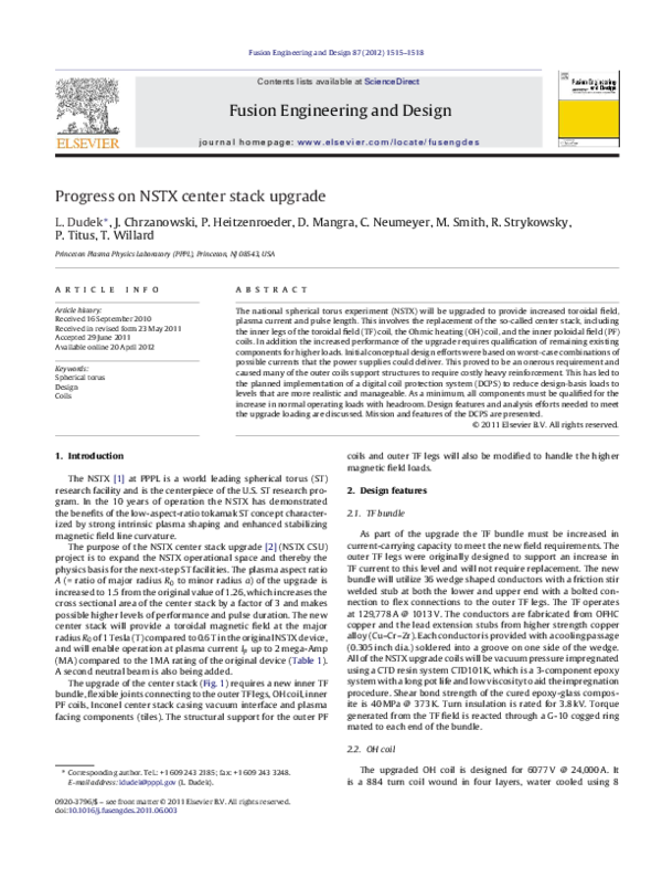 (PDF) Progress on NSTX center stack upgrade