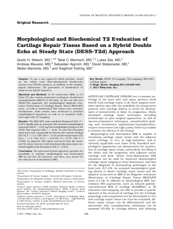 (PDF) Morphological and biochemical T2 evaluation of cartilage repair tissue based on a hybrid ...