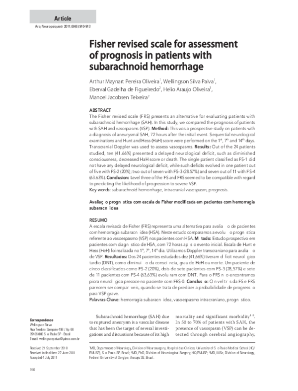 (PDF) Fisher revised scale for assessment of prognosis in patients with ...