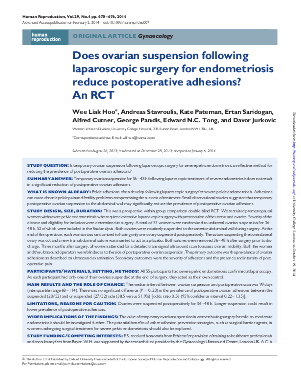 (PDF) Hyaluronic acid gel application versus ovarian suspension for ...