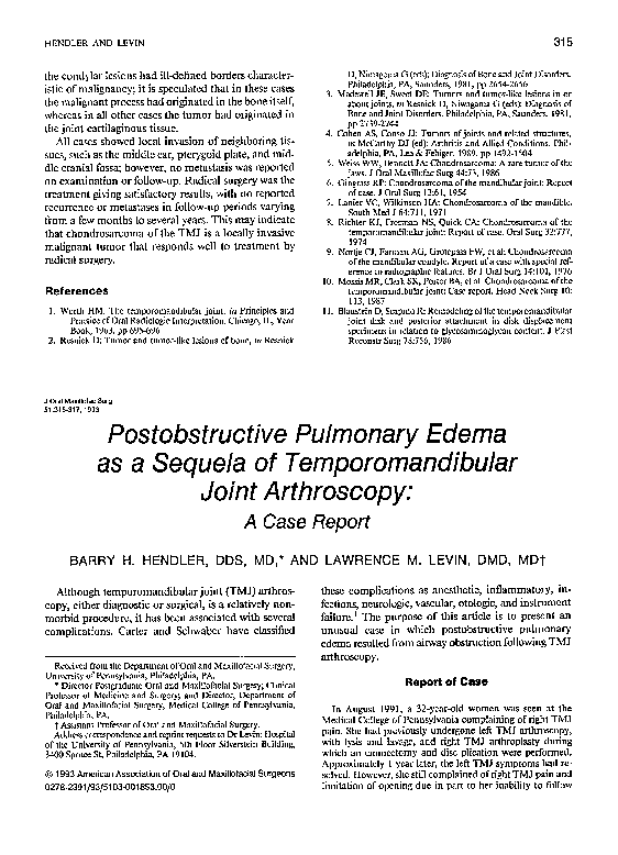 (PDF) Postobstructive pulmonary edema as a sequela of temporomandibular ...