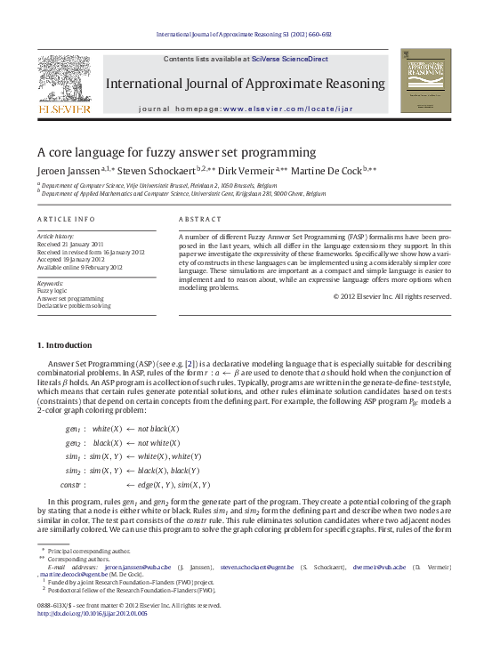 (PDF) A core language for fuzzy answer set programming