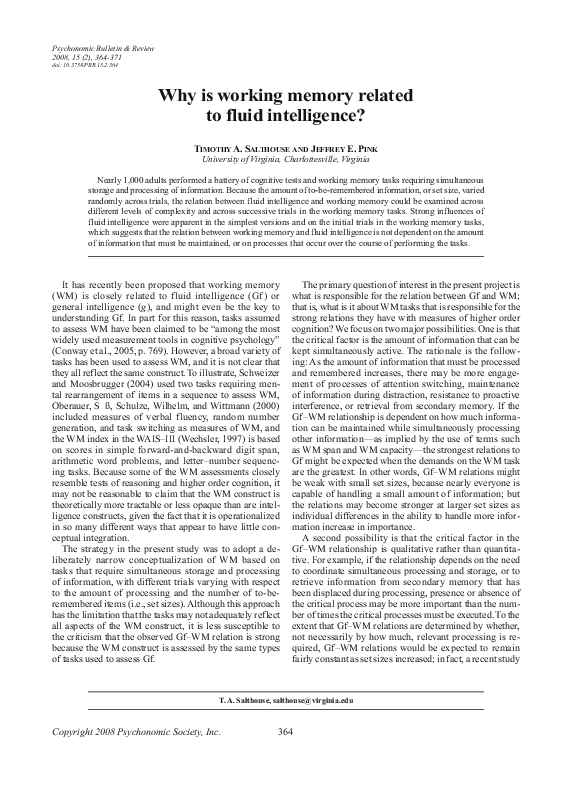 (PDF) Why is working memory related to fluid intelligence?
