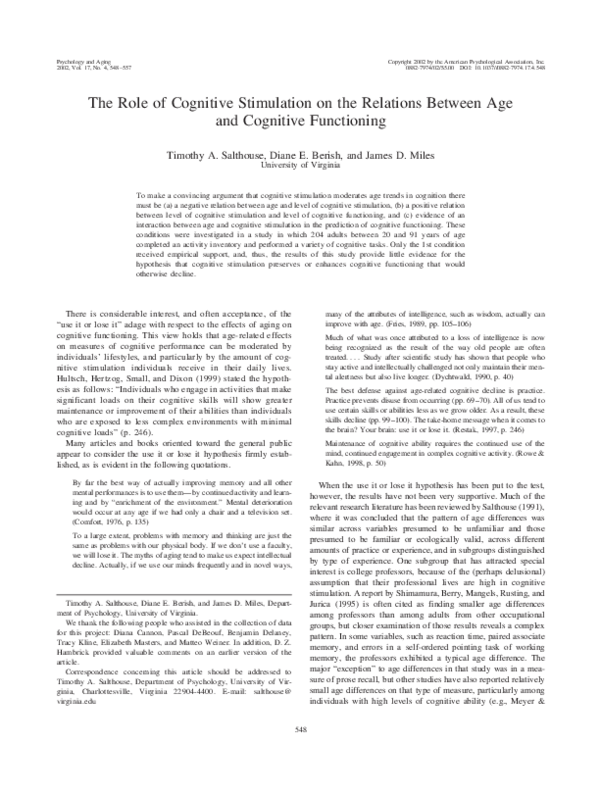 (PDF) The role of cognitive stimulation on the relations between age ...