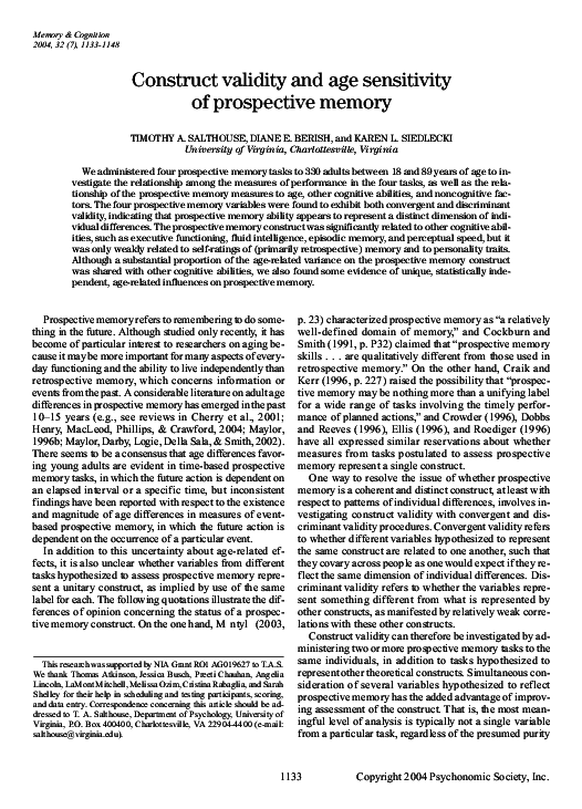 (PDF) Construct validity and age sensitivity of prospective memory