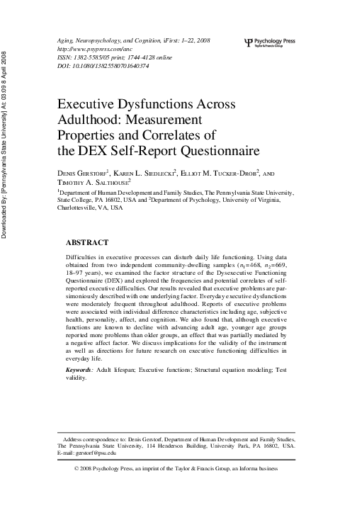 (PDF) Executive Dysfunctions Across Adulthood: Measurement Properties ...