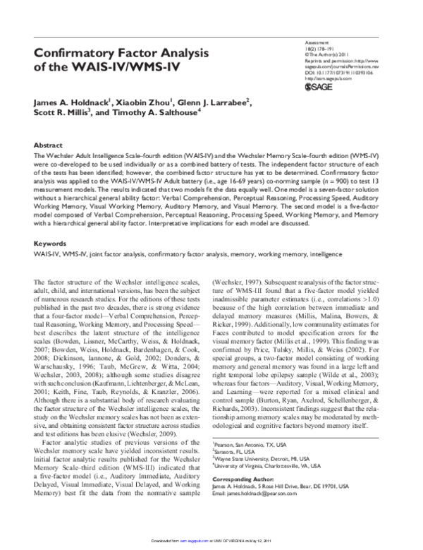(PDF) Confirmatory Factor Analysis of the WAIS-IV/WMS-IV