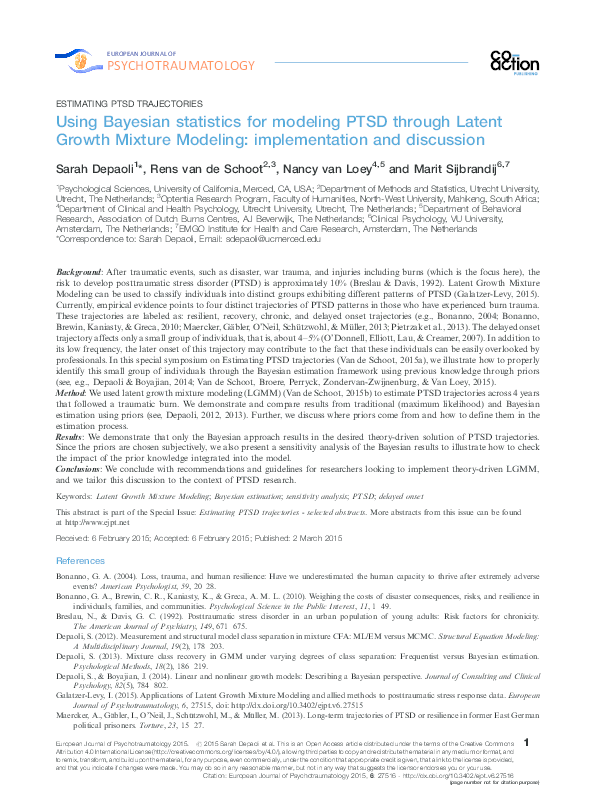 (PDF) Using Bayesian statistics for modeling PTSD through Latent Growth Mixture Modeling ...