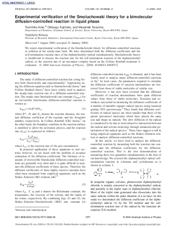 (PDF) Experimental verification of the Smoluchowski theory for a ...