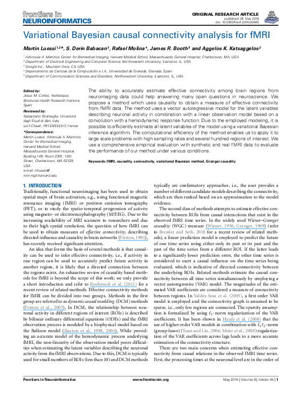 Pdf Variational Bayesian Causal Connectivity Analysis For Fmri