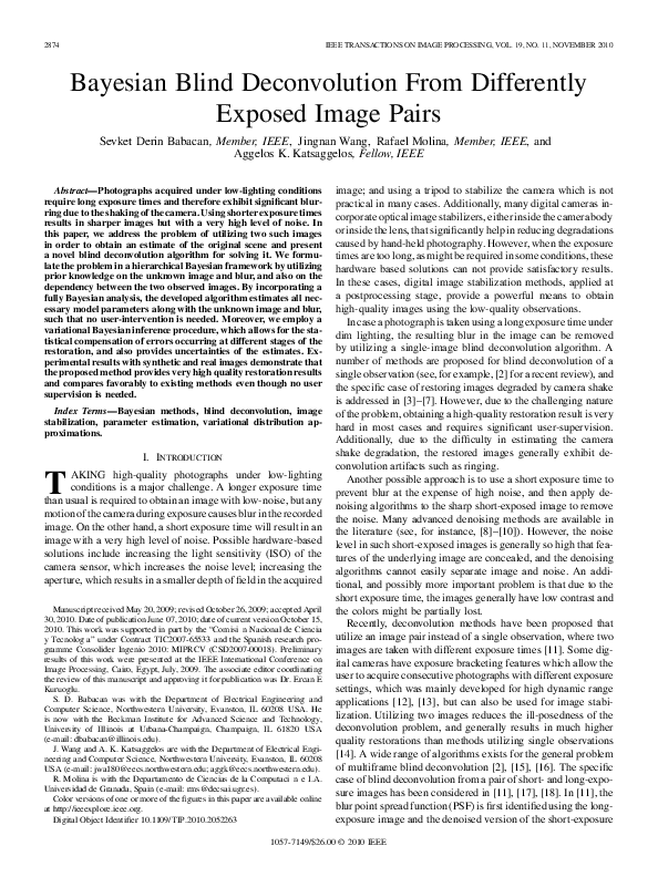 (PDF) Bayesian Blind Deconvolution From Differently Exposed Image Pairs