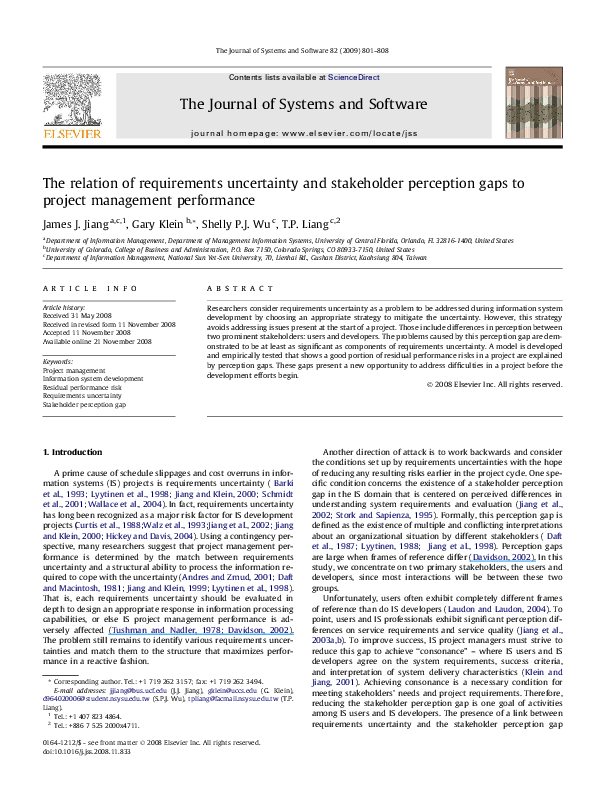 (PDF) The relation of requirements uncertainty and stakeholder ...