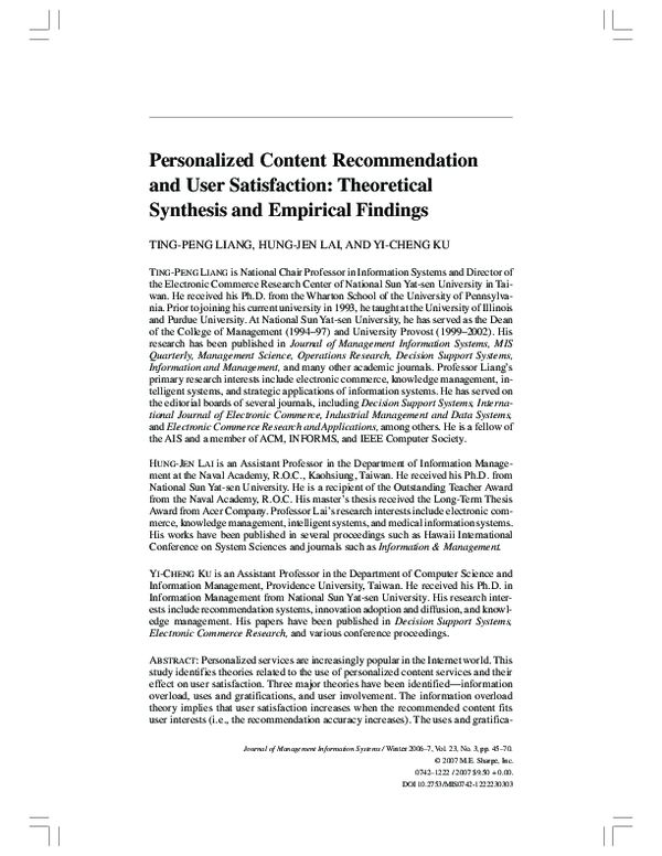 (PDF) Personalized Content Recommendation and User Satisfaction ...