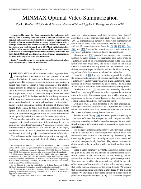 (PDF) MINMAX optimal video summarization
