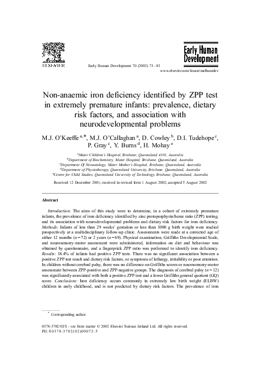 (PDF) Non-anaemic iron deficiency identified by ZPP test in extremely ...
