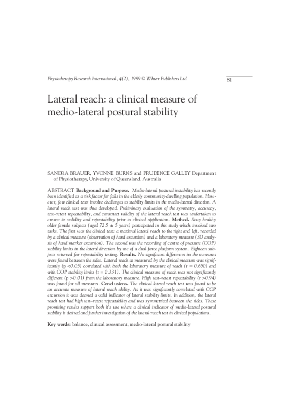 (PDF) Lateral reach: a clinical measure of medio-lateral postural stability