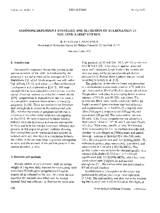 (PDF) Hormone-dependent synthesis and secretion of uteroglobin in ...
